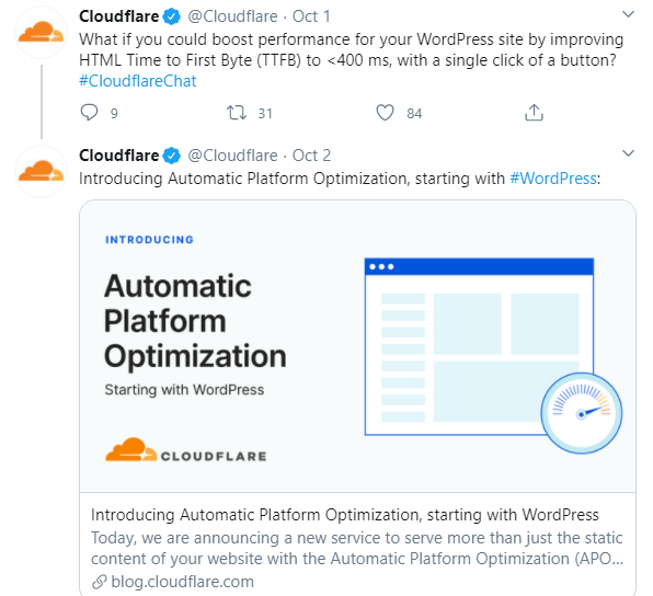 Automatic Platform Optimization in WordPress by Cloudflare